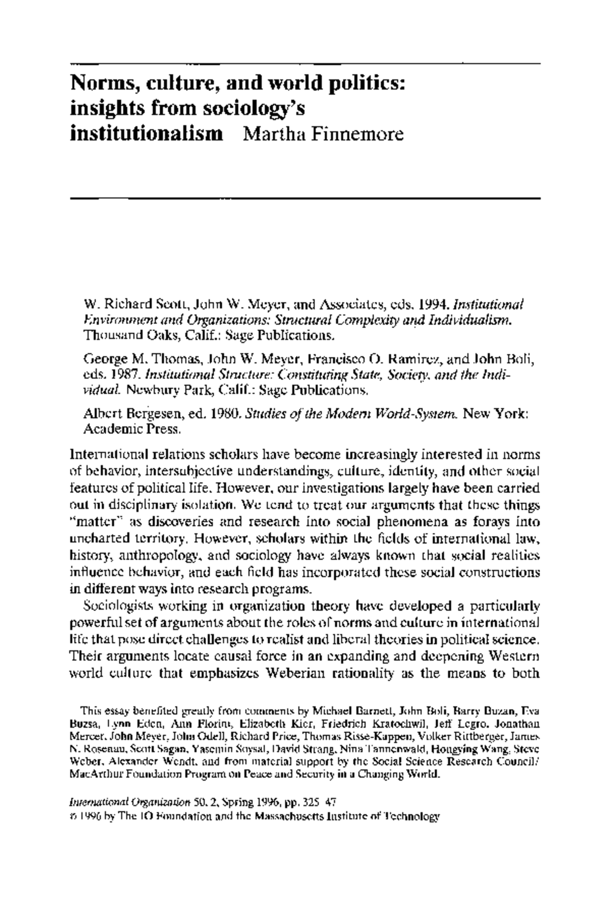 Norms, culture, and world politics insights from sociology's ...