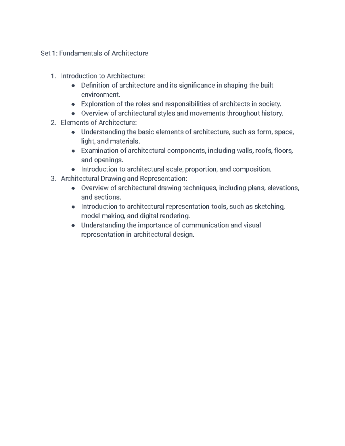 Set 1 Fundamentals of Architecture - Set 1: Fundamentals of ...