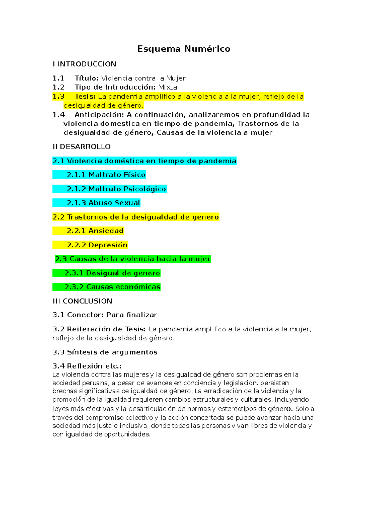 Esquema Numérico - Esquema Numérico I INTRODUCCION 1 Título: Violencia contra la Mujer 1 Tipo de ...
