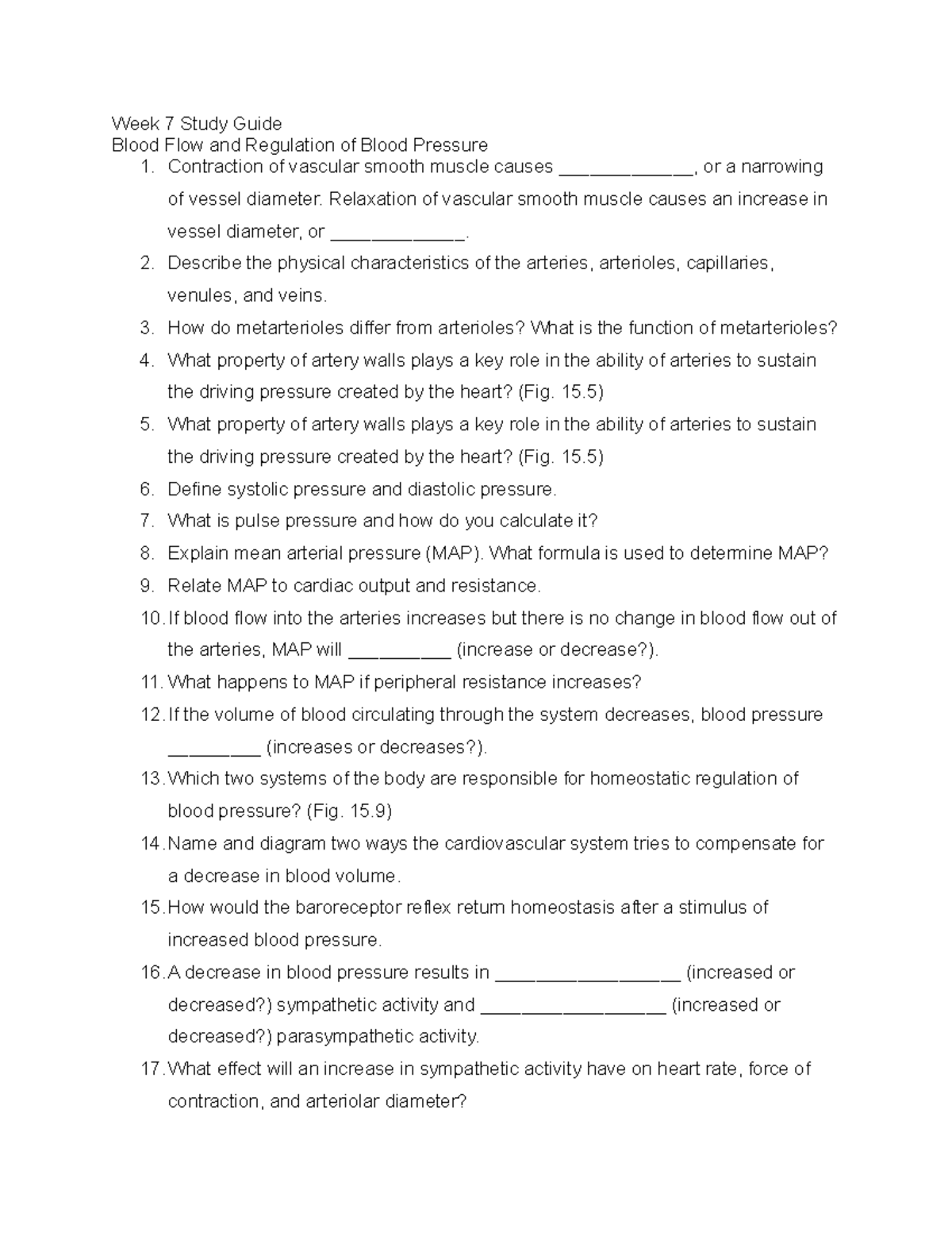 Week 7 Study Guide-1 - N/A - Week 7 Study Guide Blood Flow and ...