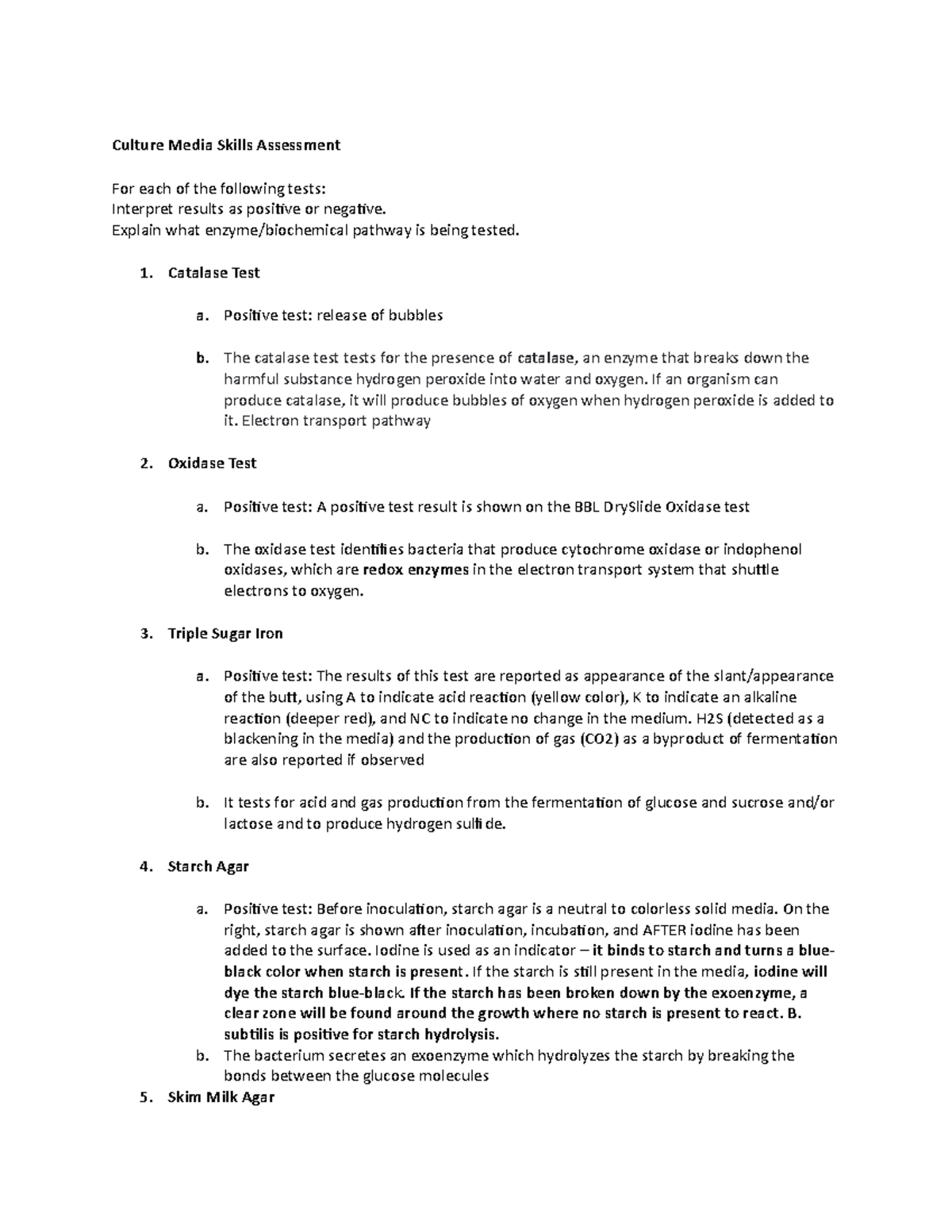 Culture Media Skills Assessment - Explain what enzyme/biochemical ...