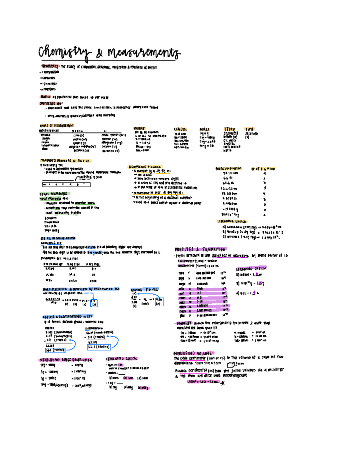 Chapter 2 notes - chemistry and measurements - chemistry measurements ...