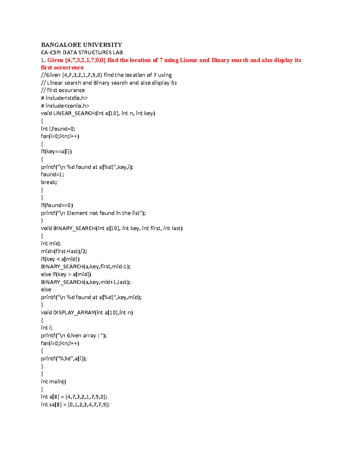 Perfectly Executed DS Lab Programs For Students - BANGALORE UNIVERSITY ...
