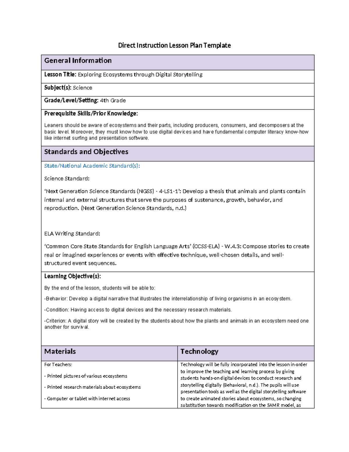 Task2 newnew - Direct Instruction Lesson Plan Template General ...