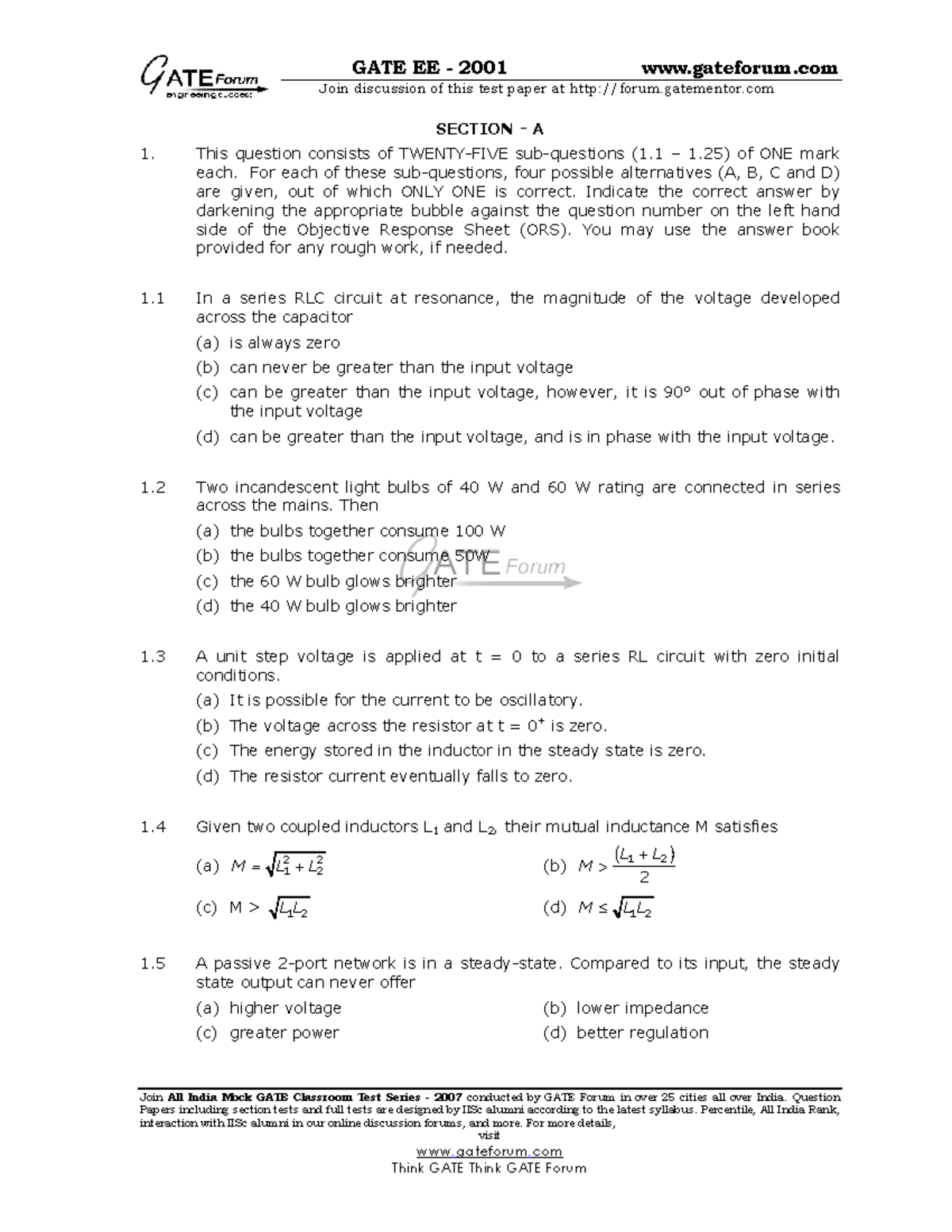 Gate Exam_EE-2001 - - Studocu