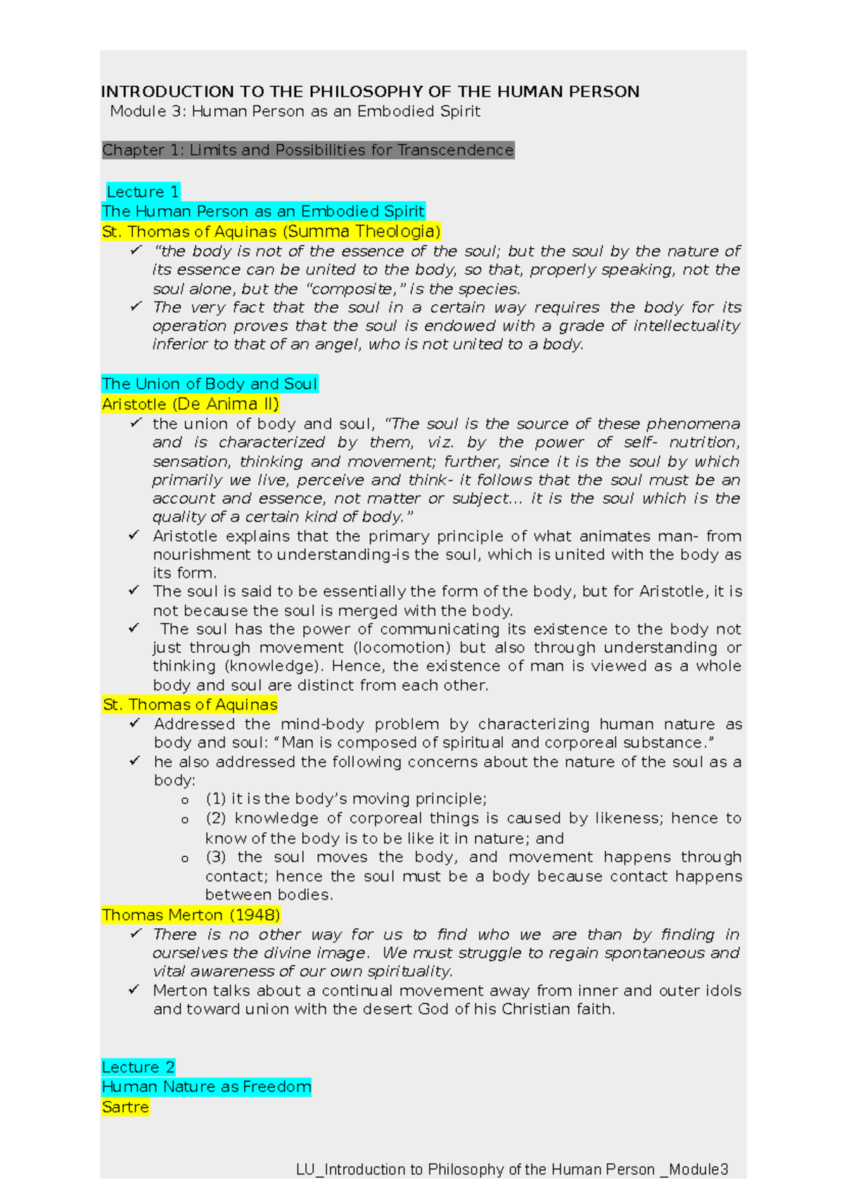 Philosophy OF THE Human Person Module 3 - INTRODUCTION TO THE ...