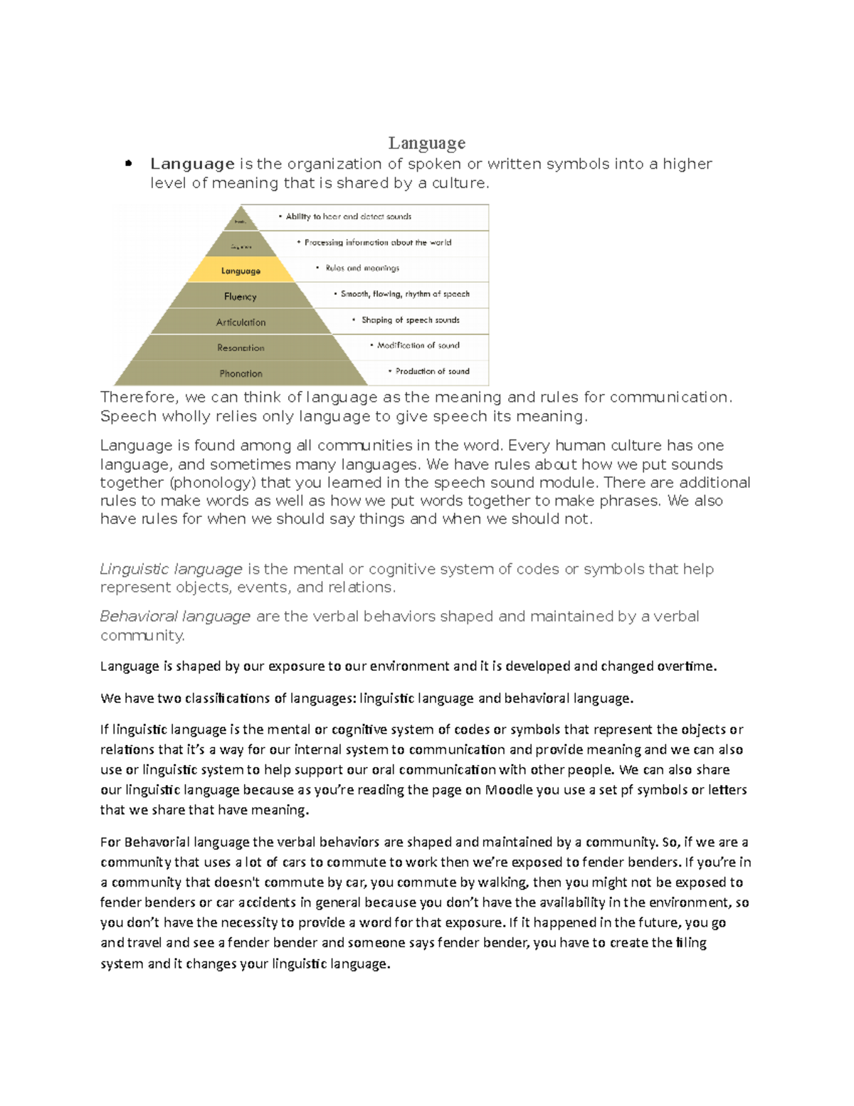 COMD 2081 Language Acquisition - Language Language is the organization ...