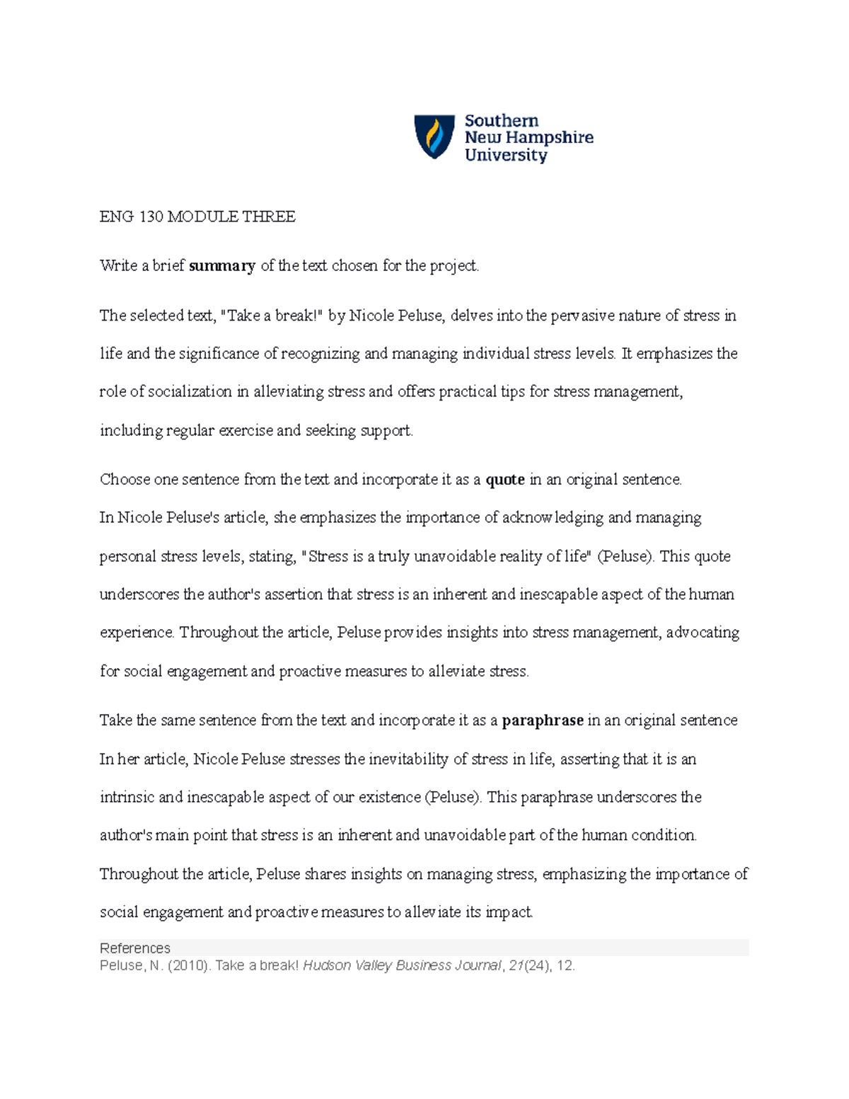 ENG 130 Module Three - assignment - ENG 130 MODULE THREE Write a brief ...