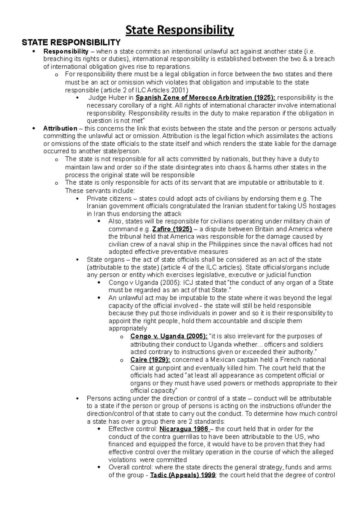 State Responsibility - STATE RESPONSIBILITY Responsibility – when a ...