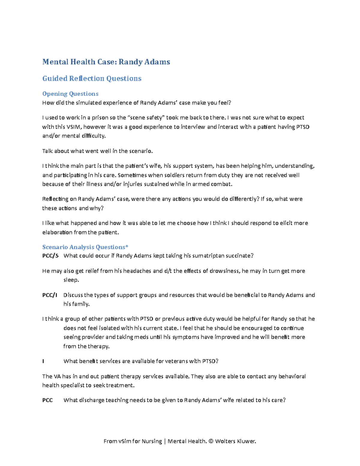 Guided Reflections Questions for VSIM Randy Adams - Mental Health Case ...