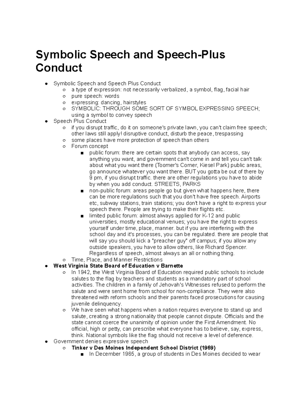 Lecture Notes Con Law Civil Rights Final Symbolic Speech And Speech