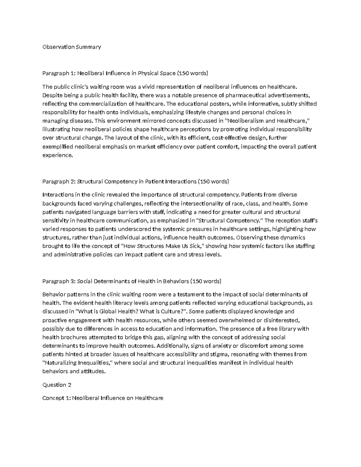 Observation Summary - summmarize - Observation Summary Paragraph 1 ...