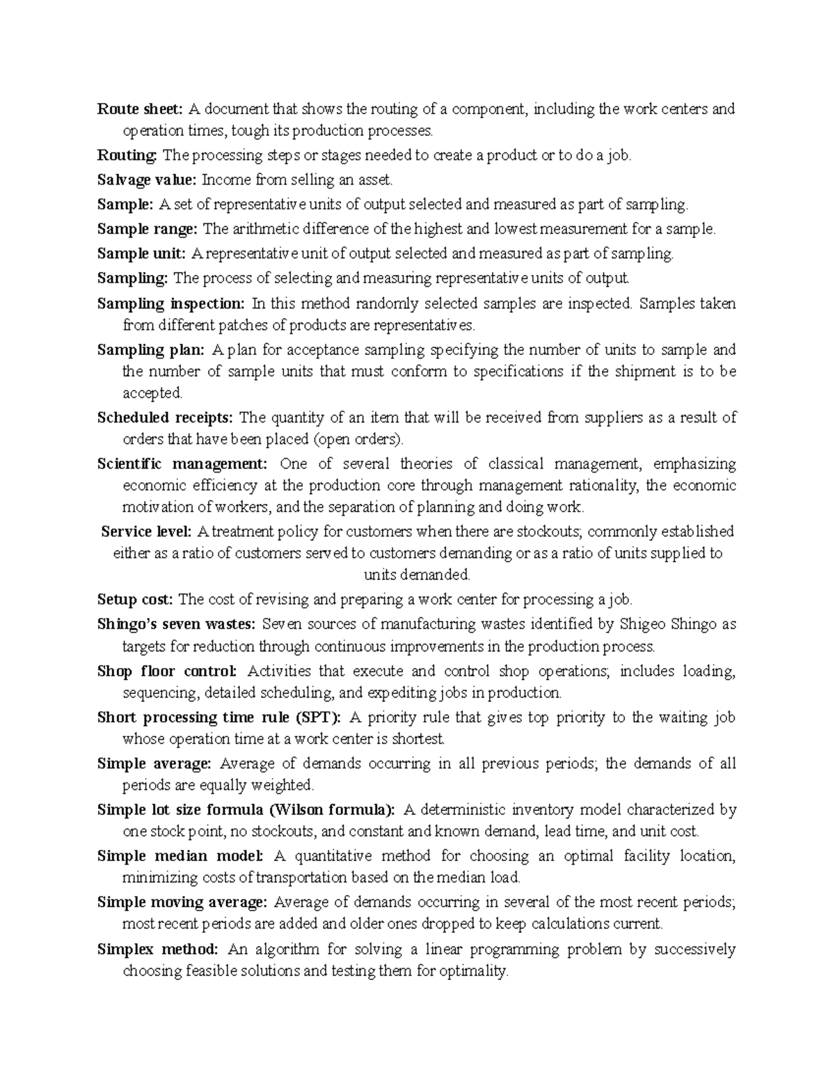 Route sheet - Routing: The processing steps or stages needed to create ...