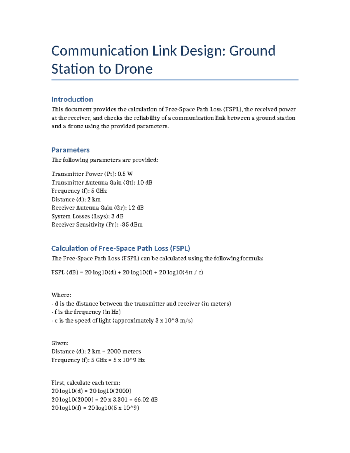 Communication Link Design - Parameters The following parameters are ...