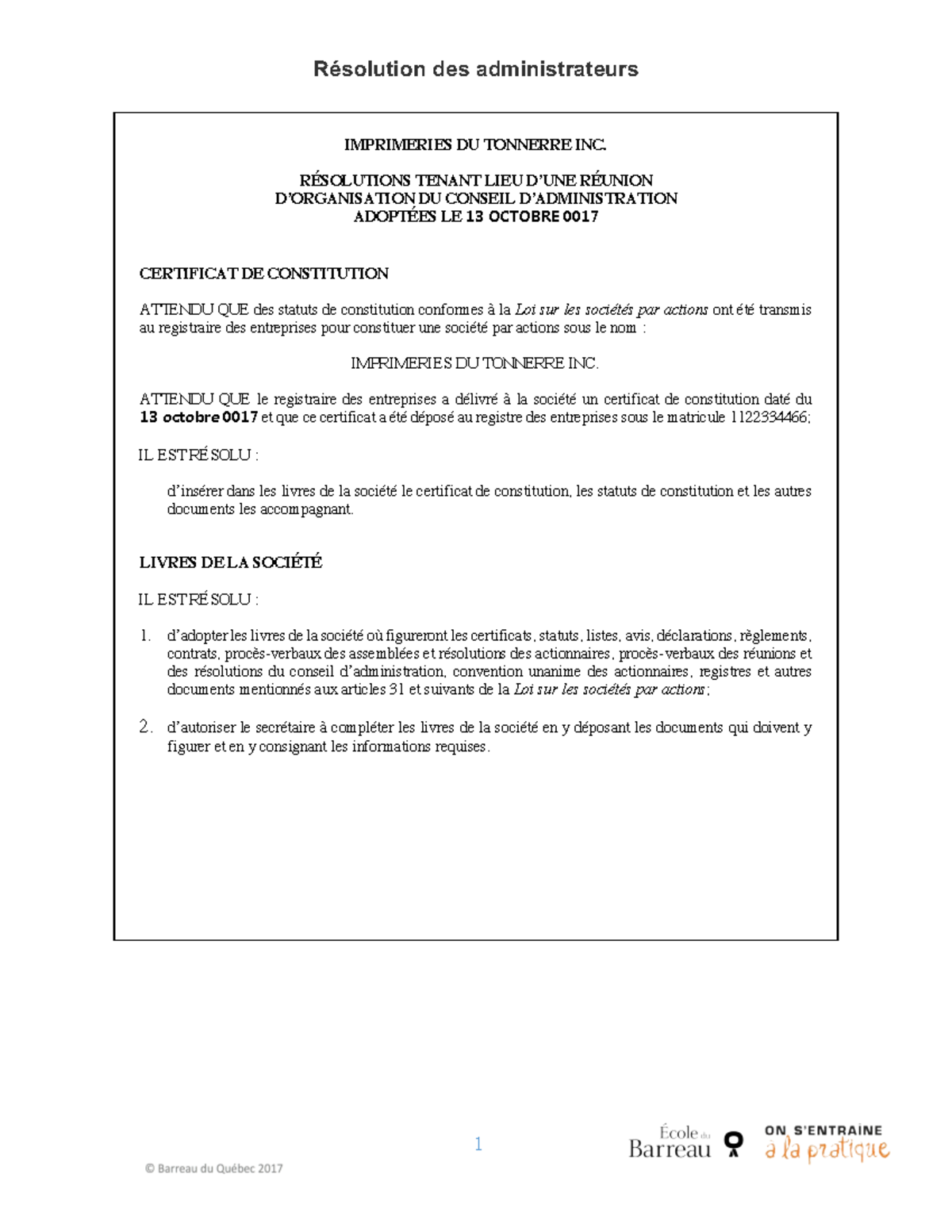 Résolution administrateurs - Résolution des administrateurs 1 ...