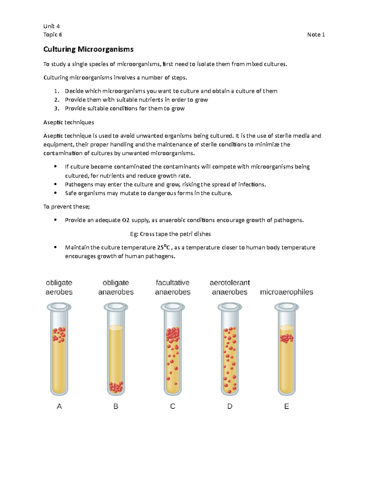 Note 1 Culturing Microorganisms - Culturing microorganisms involves a ...
