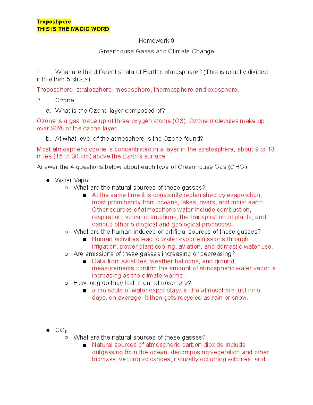 BIO 100 - Hwrk 9 - Bio 100 BYU classwork assignment - Troposhpere THIS IS THE MAGIC WORD ...