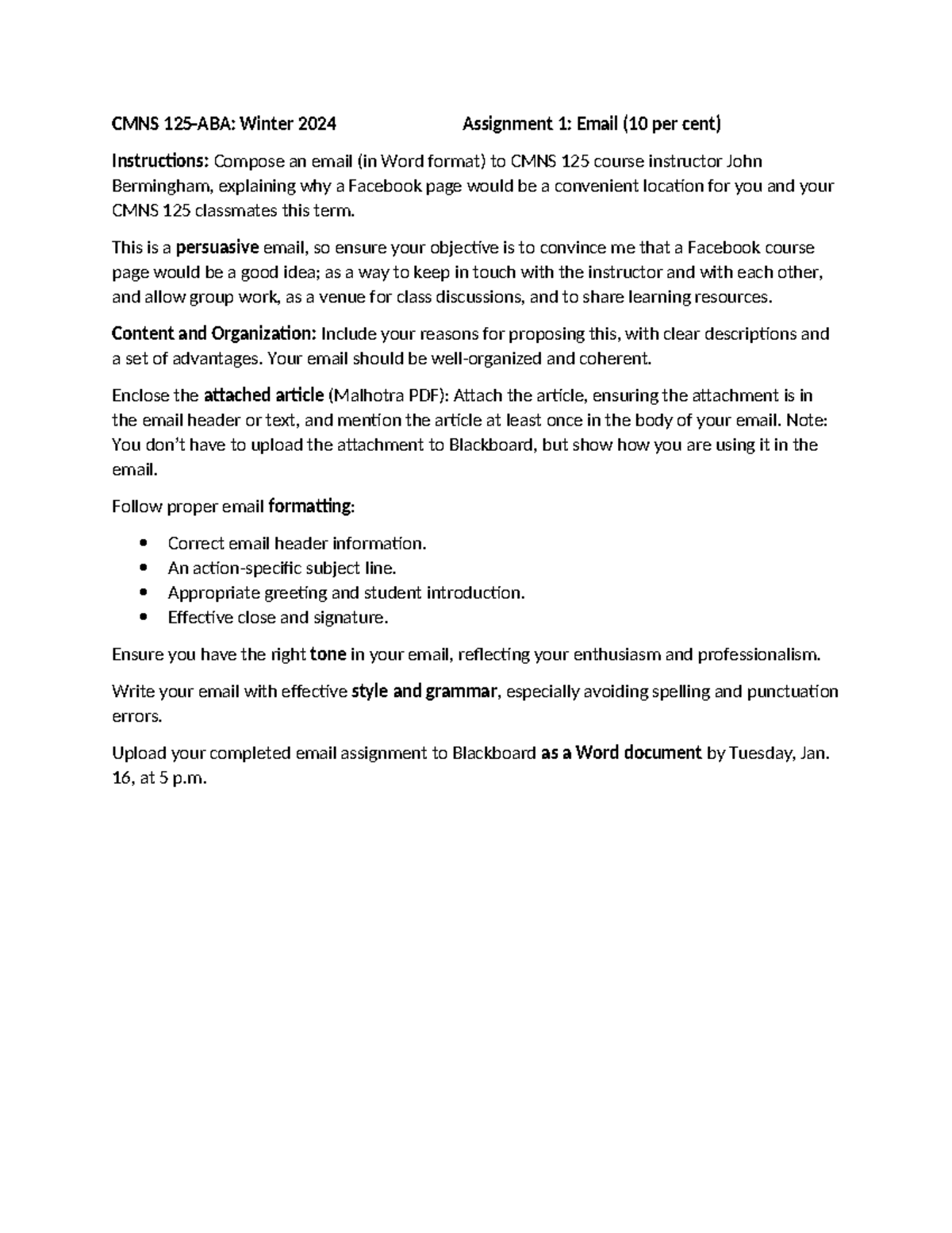 ABA.Assignment 1.Email.Winter 2024.New - CMNS 125-ABA: Winter 2024 ...