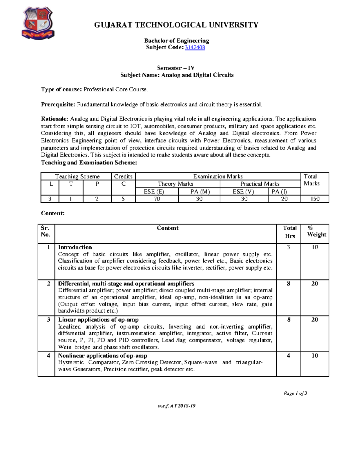 Analog Digital Circuits Syllabus - Bachelor of Engineering Subject Code ...
