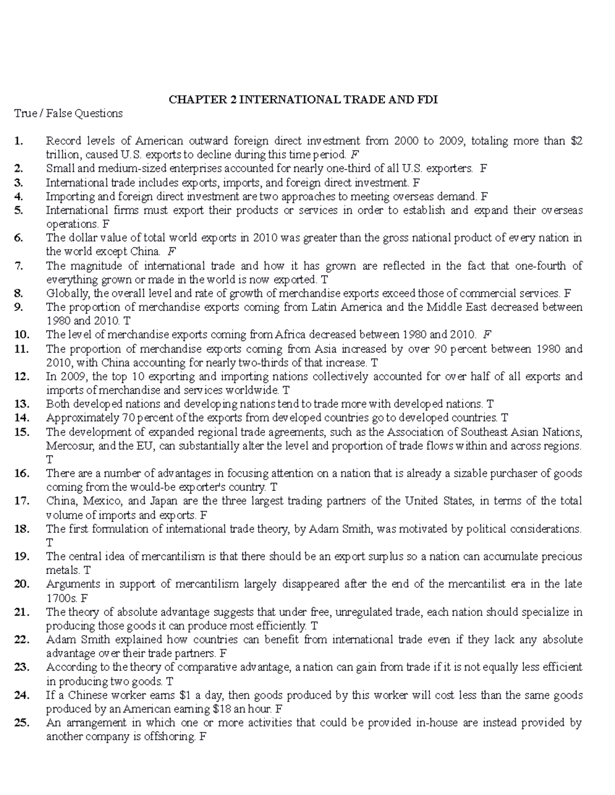 Chapter 2. Student TEST docx - CHAPTER 2 INTERNATIONAL TRADE AND FDI ...