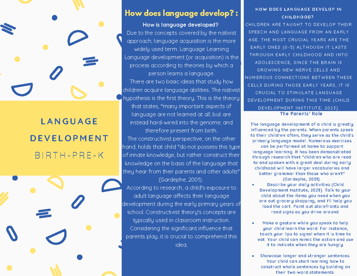 EDU-354 T5 Pamphlet - Describe your daily activities (Child Development Institute, 2023). Talk ...