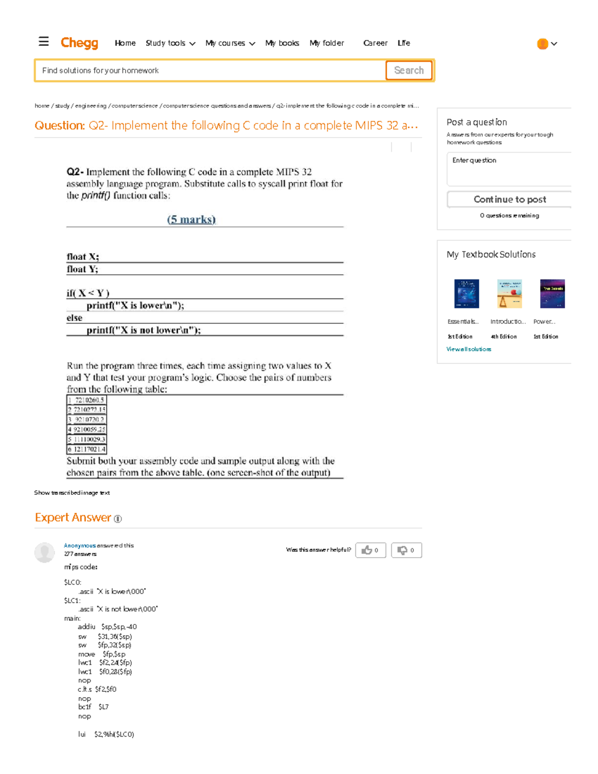 Q2 Implement The Following C Code In A Complete M Chegg Was This Answer Helpful 0 0 Home 