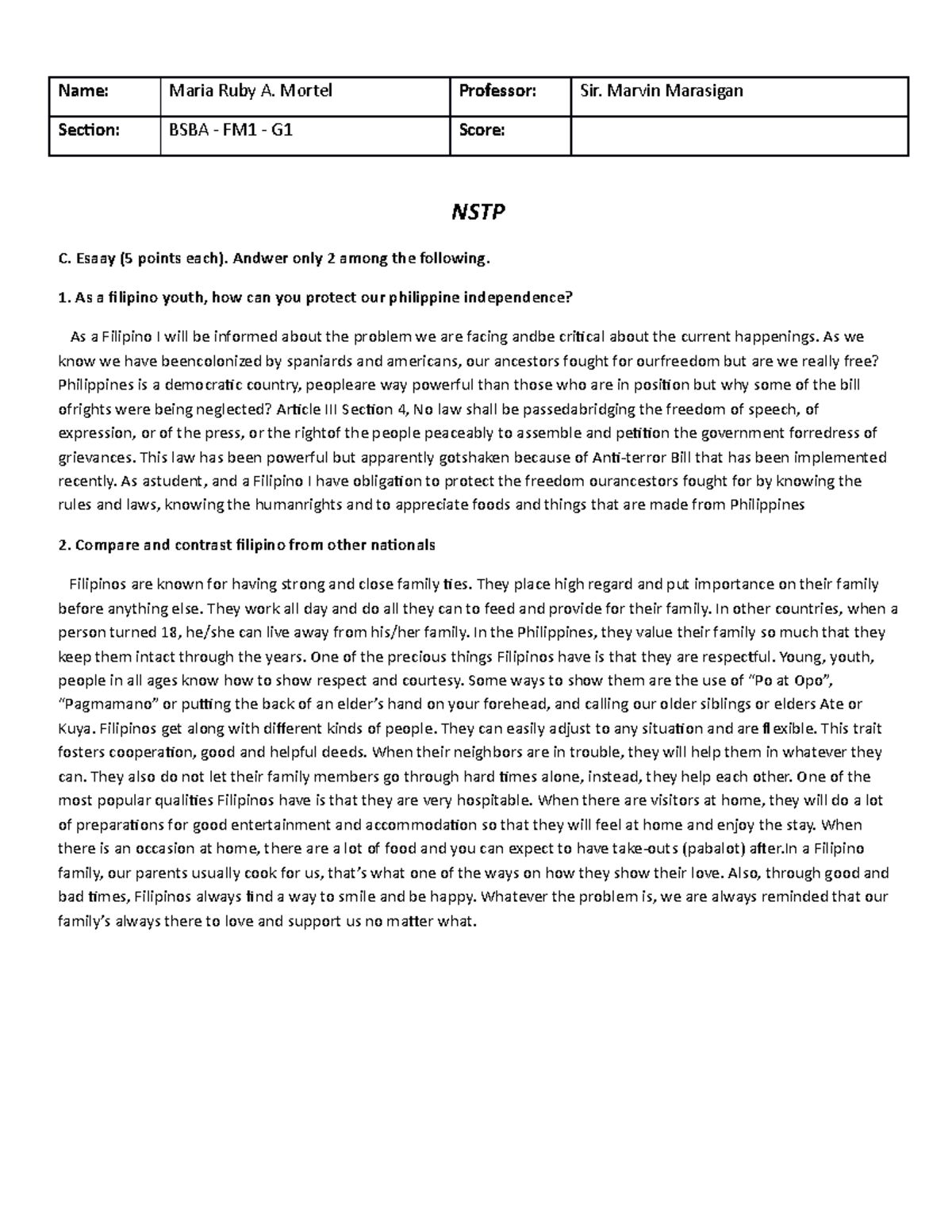 NSTP- Worksheet No 4 activity chapter 3 number 4 Chapter 3 - Name ...