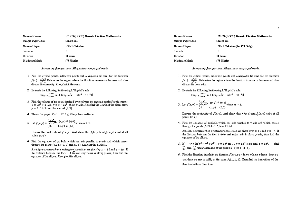 2021 Semester Exam - q paper - Name of Course : CBCS (LOCF) Generic ...
