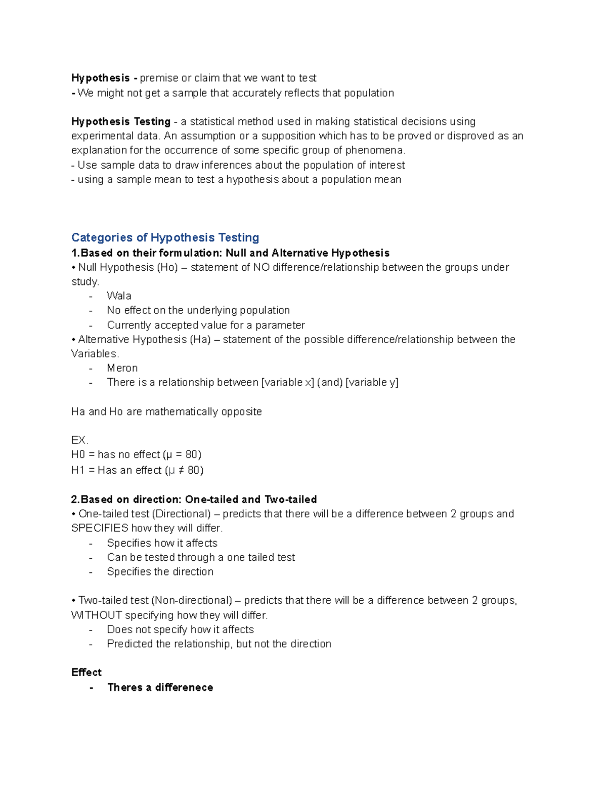 Introduction to Hypothesis Testing - Hypothesis - premise or claim that ...