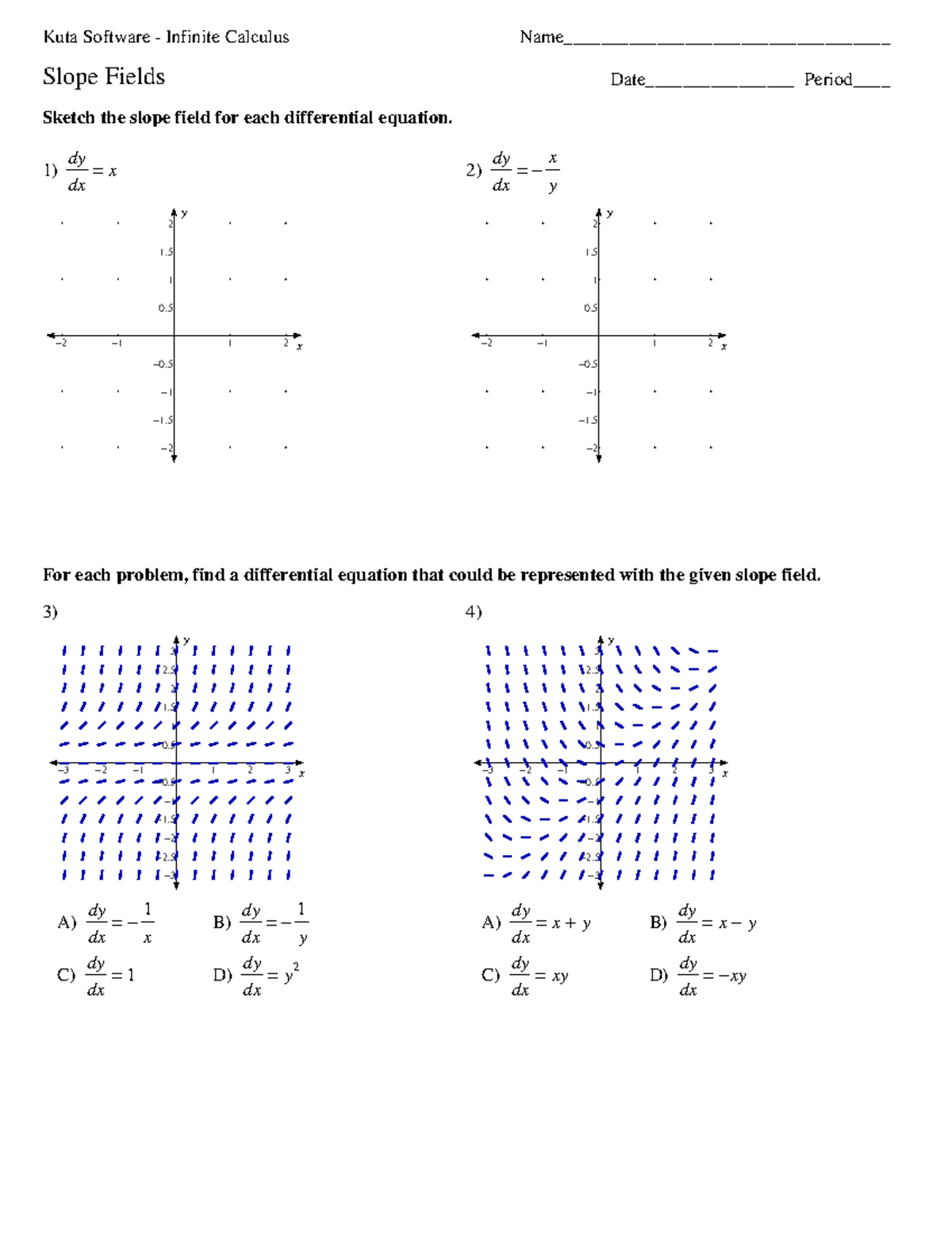 Slope Fields Worksheet - ©m S 2 S 081 o 3 n SKAuztsaj 8 ...