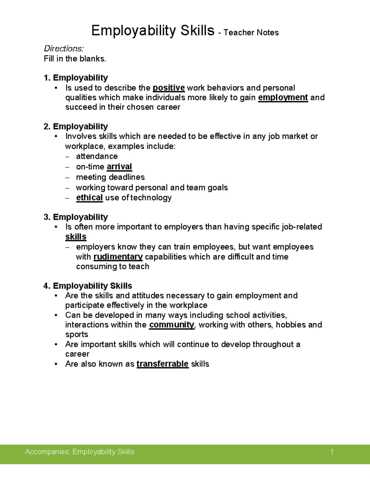 Employability skills lecture notes notes by tadele - Directions: Fill ...