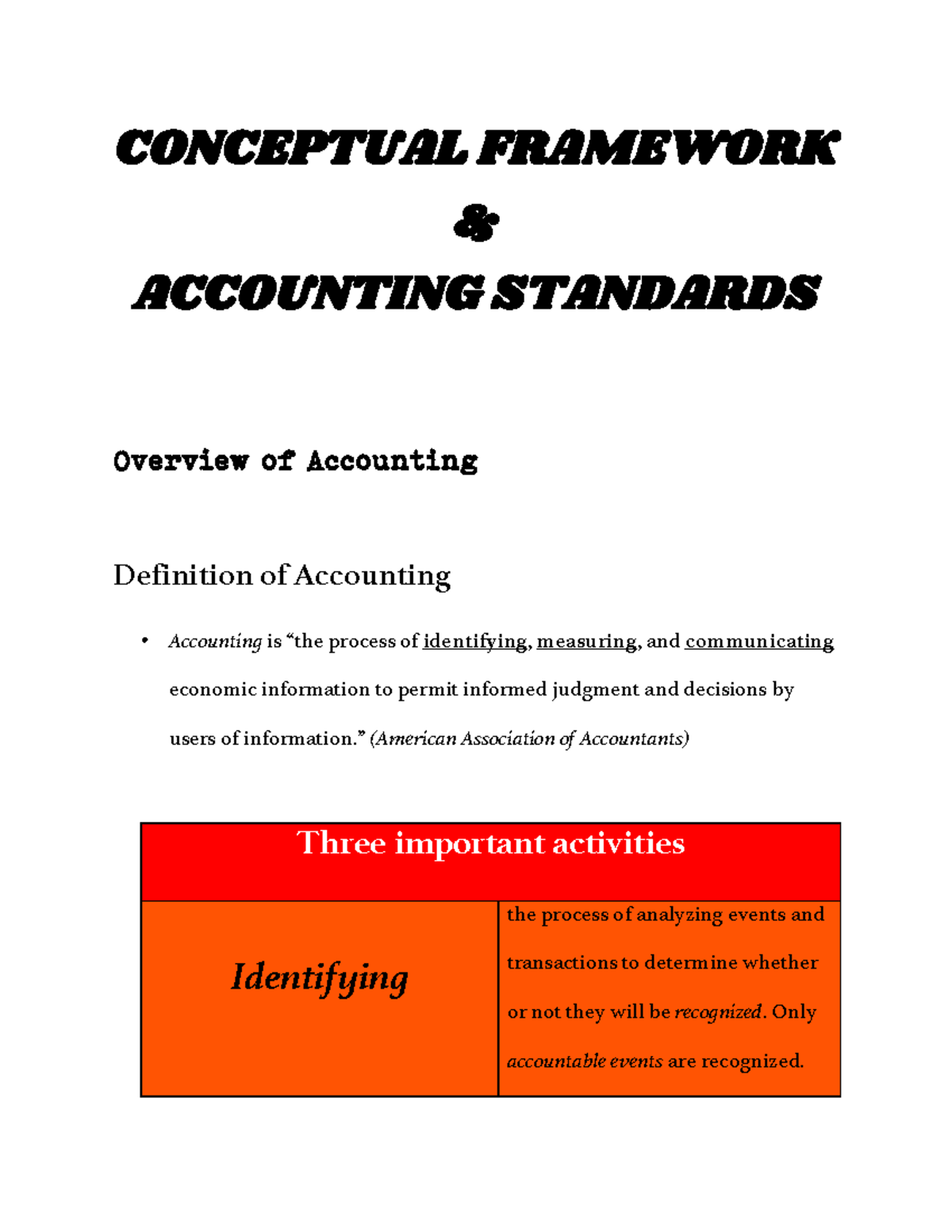 Overview of Accounting - CONCEPTUAL FRAMEWORK & ACCOUNTING STANDARDS ...