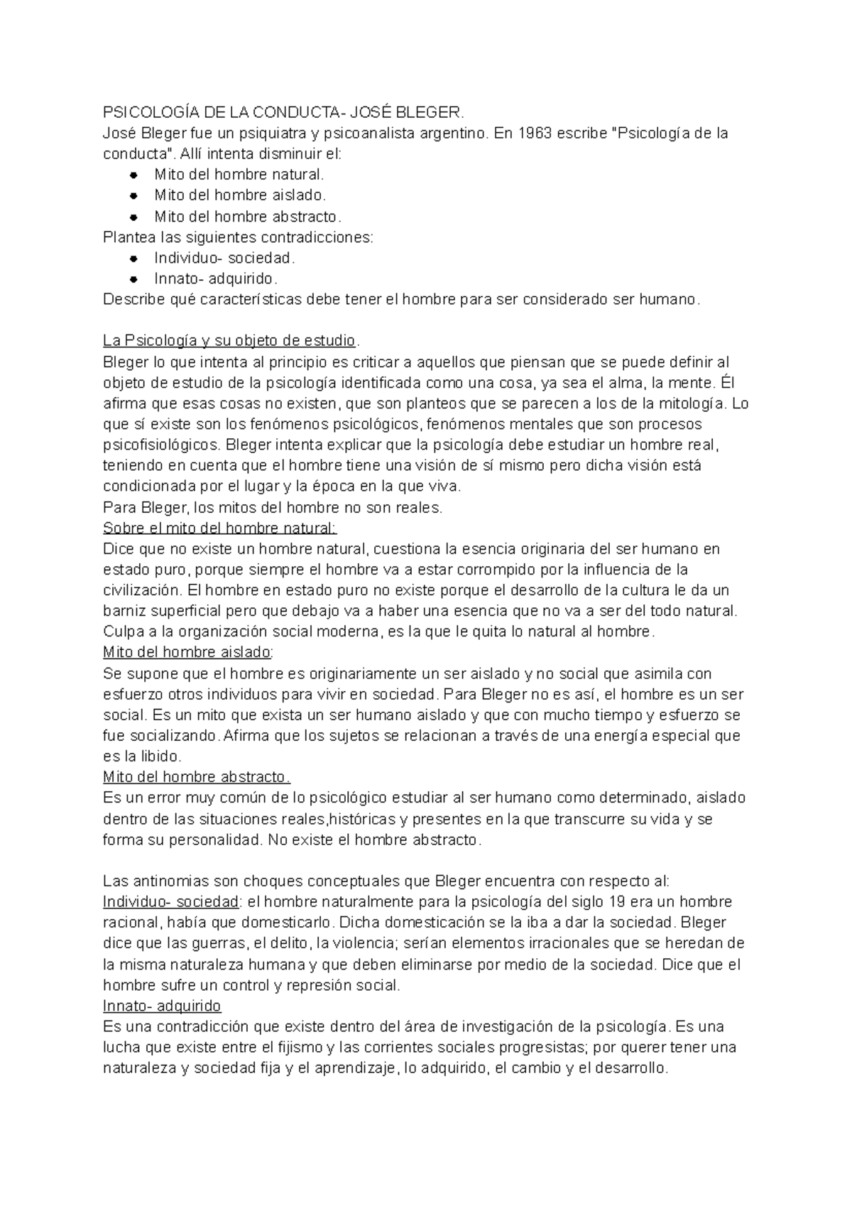 Psicología DE LA Conducta- JOSÉ Bleger - PSICOLOGÍA DE LA CONDUCTA ...