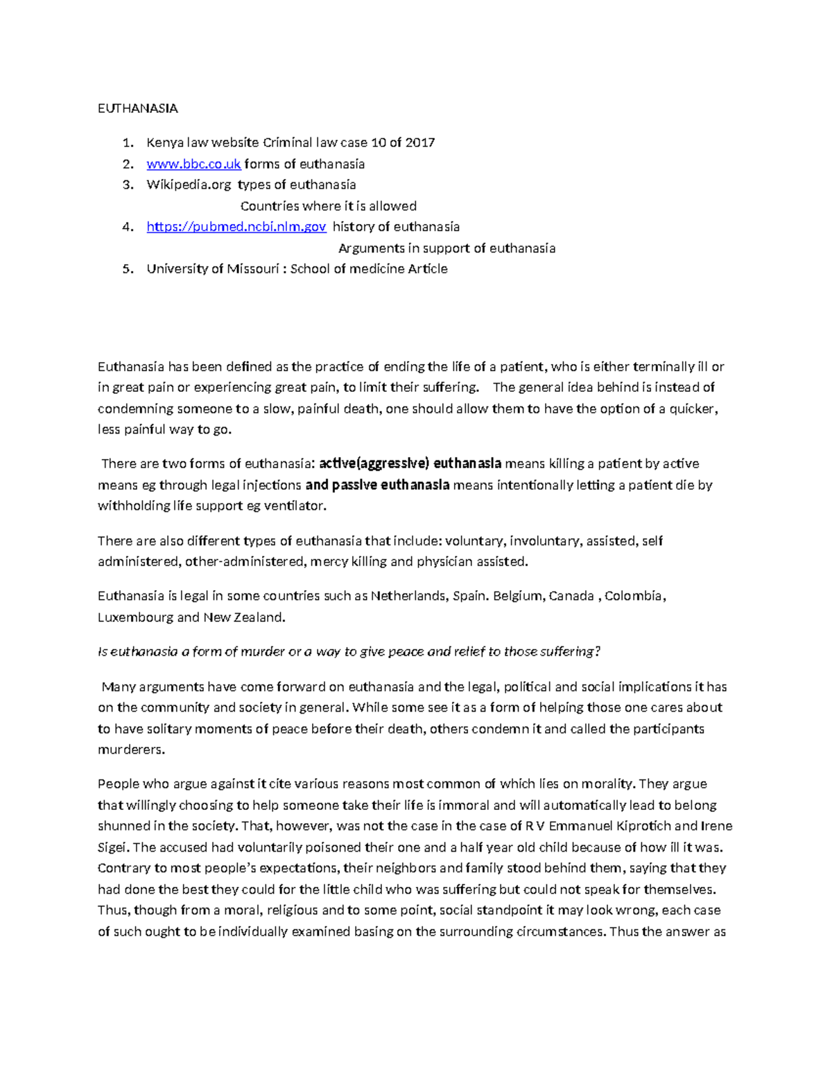 Euthanasia - EUTHANASIA Kenya law website Criminal law case 10 of 2017 ...