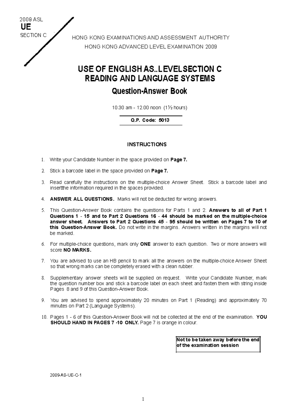 05 2009 use of english section c with marking - Not to be taken away ...
