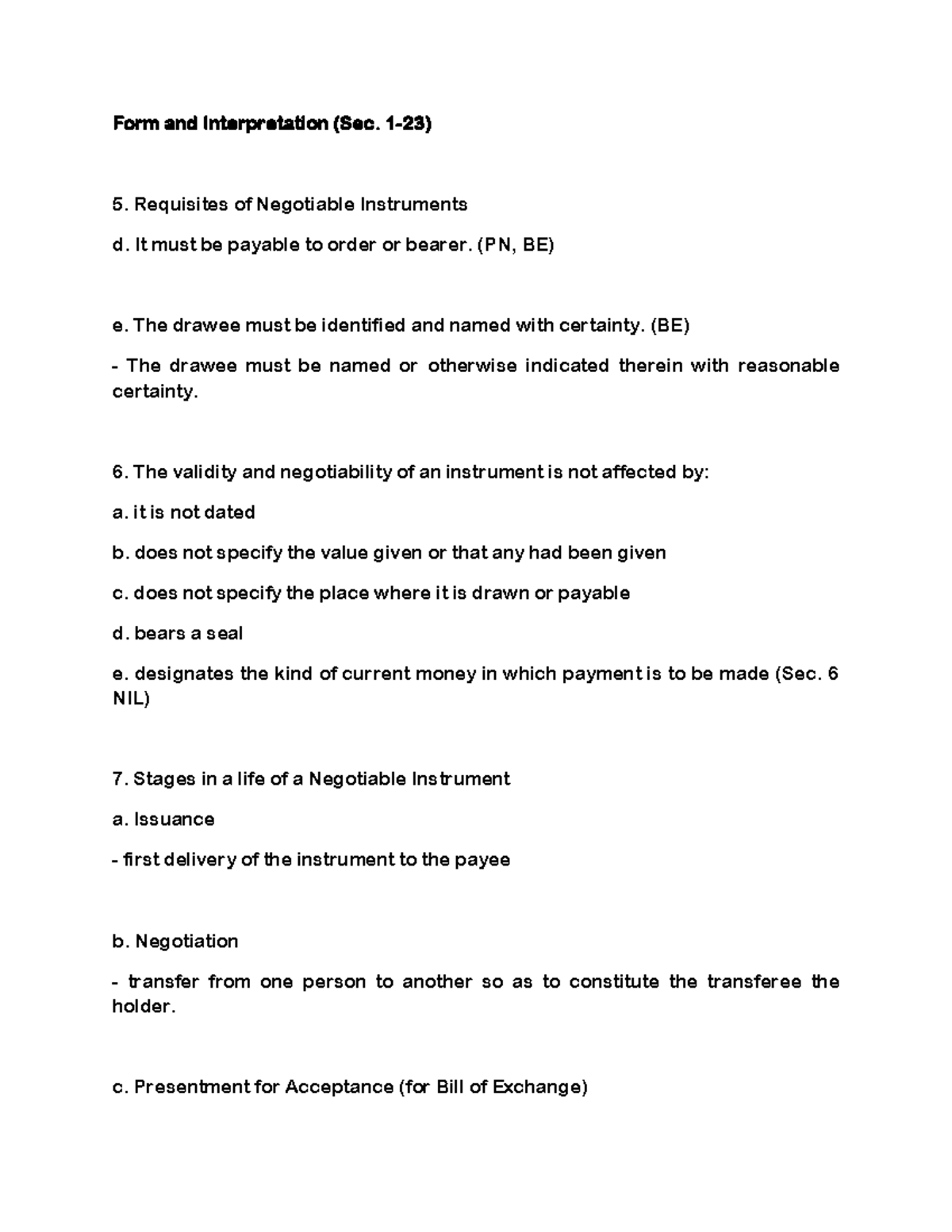 Requisites of Negotiable Instruments - Form and Interpretation (Sec. 1 ...