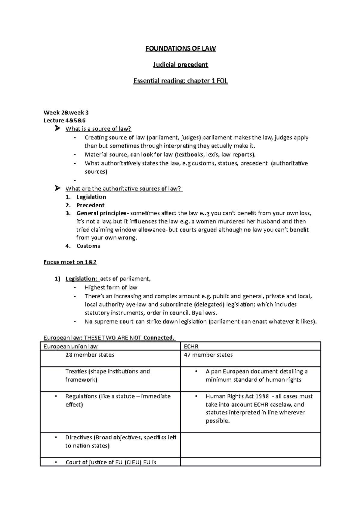 Foundations OF LAW lecture 4-6 - FOUNDATIONS OF LAW Judicial precedent ...