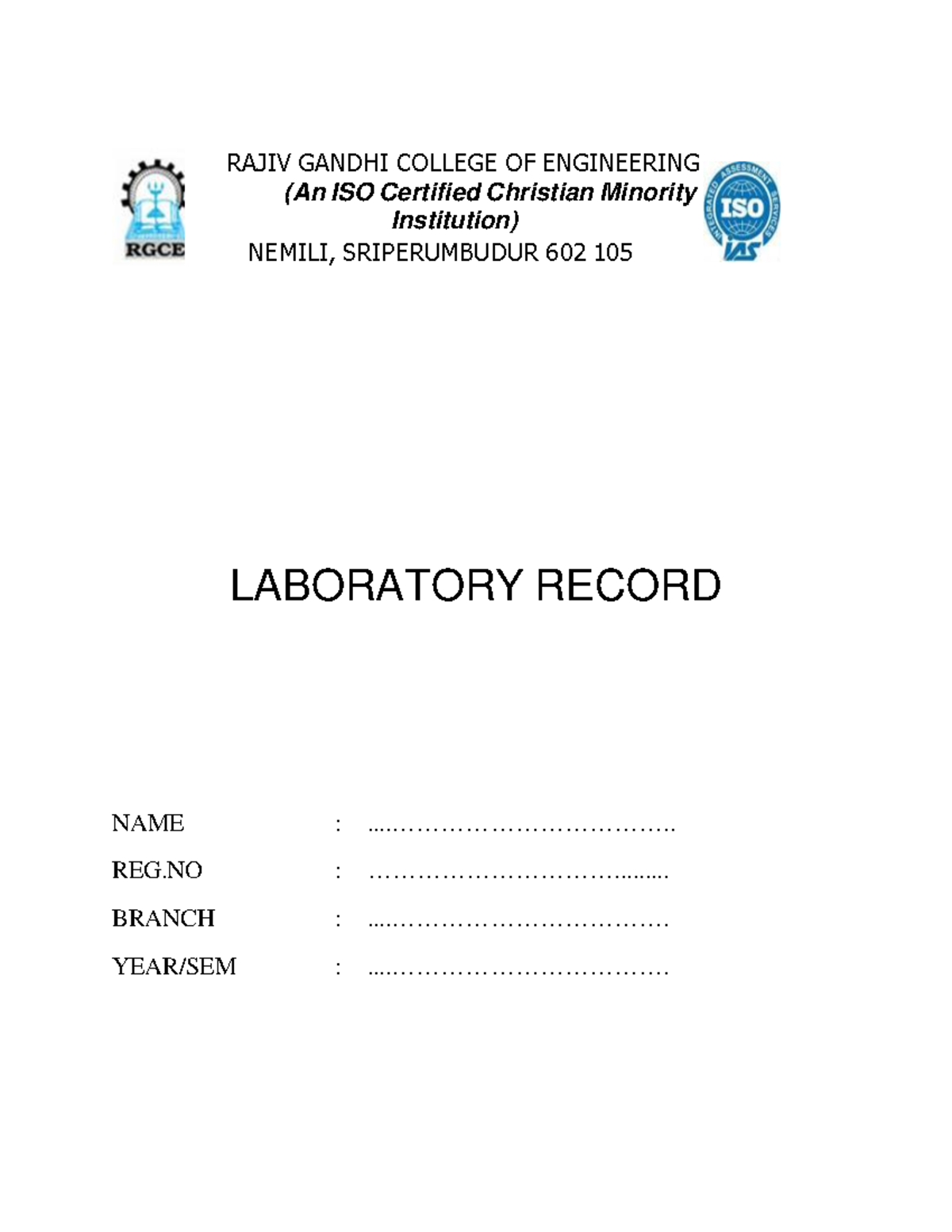 PSS LAB record manual - RAJIV GANDHI COLLEGE OF ENGINEERING (An ISO Certified Christian Minority ...