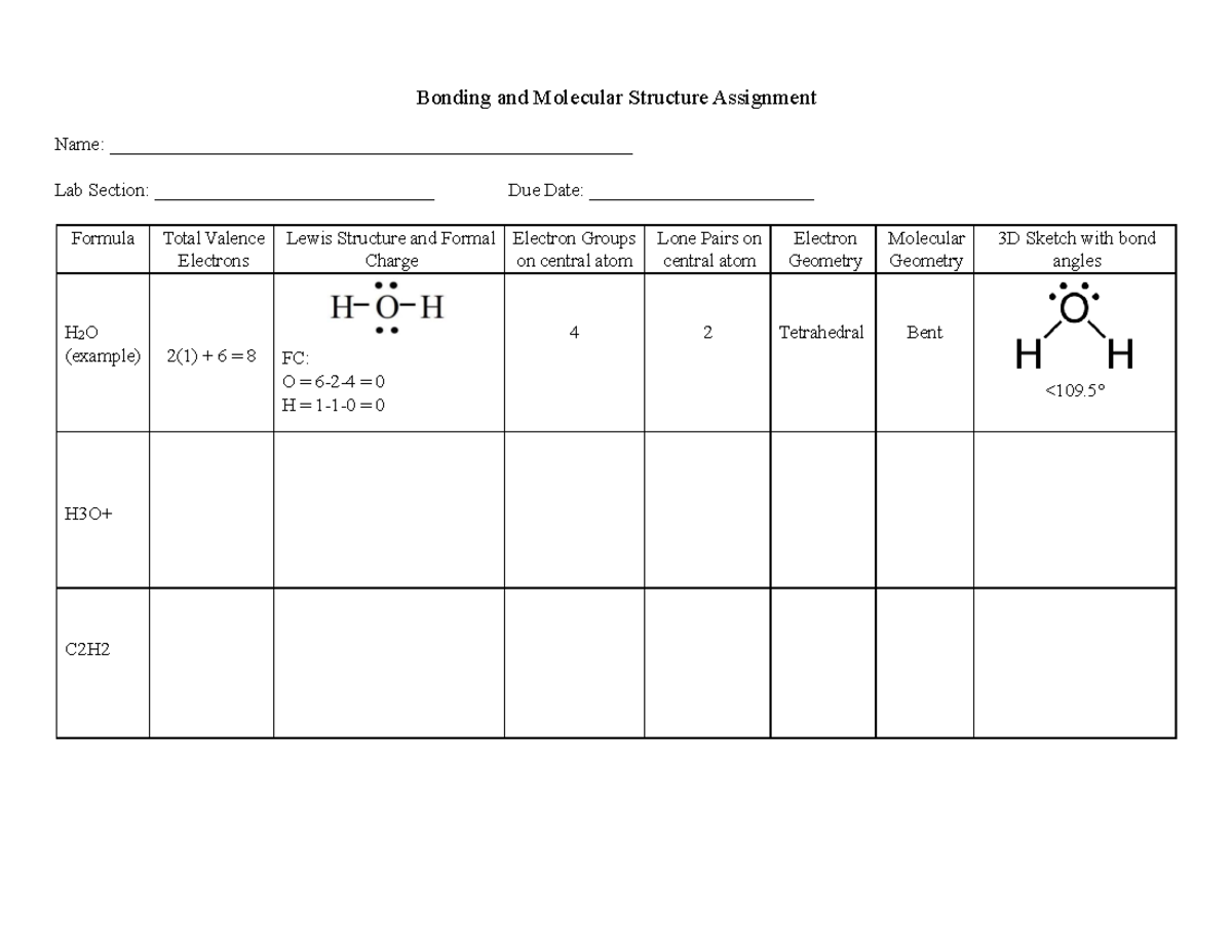 Bonding and Molecular Structure Assignment - Studocu