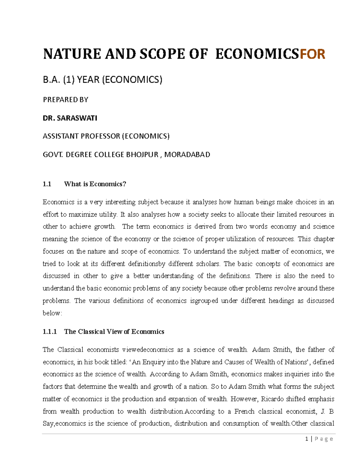 Nature AND Scope OF Economics Saraswati - NATURE AND SCOPE OF ...