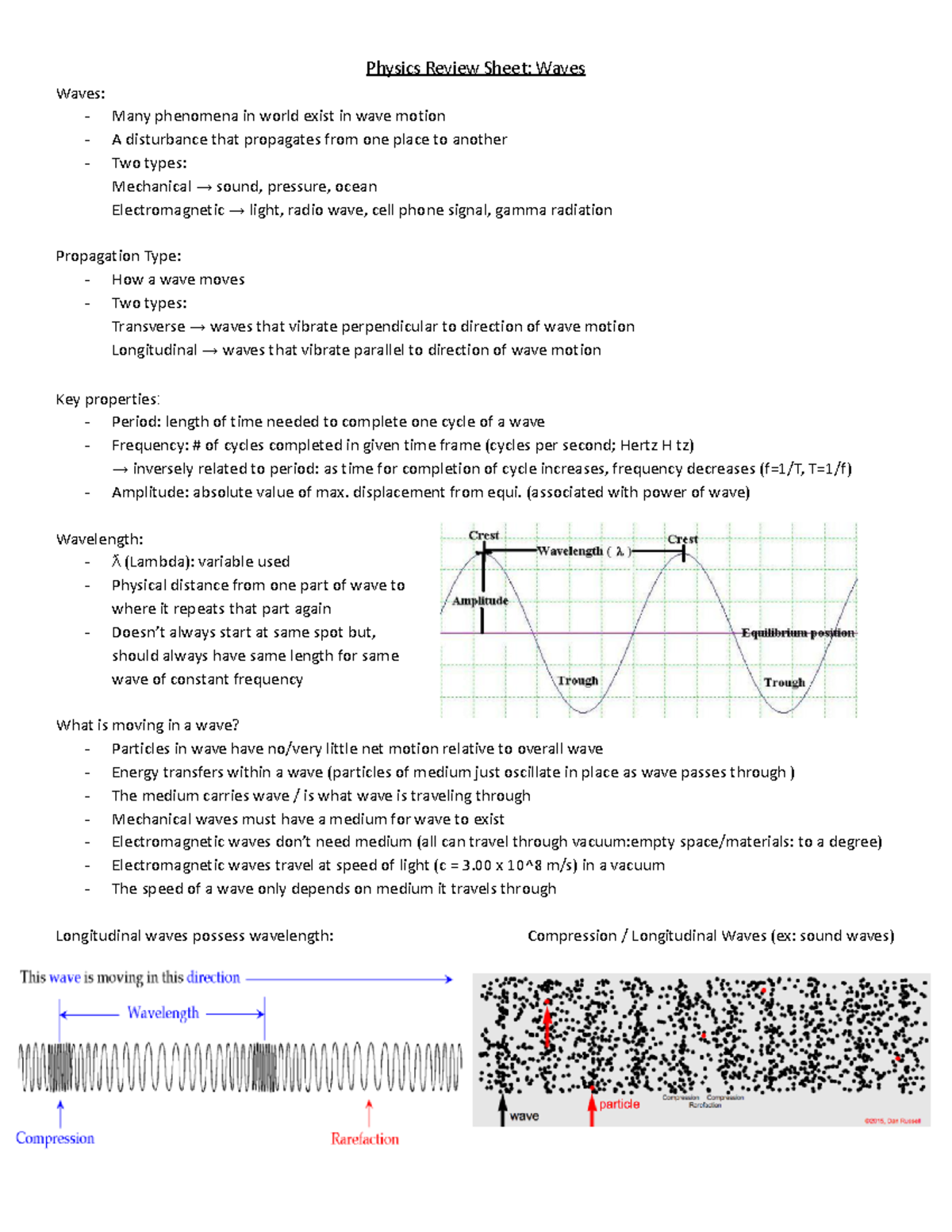 Physics Review Sheet Waves - Physics Review Sheet: Waves Waves: - Many ...