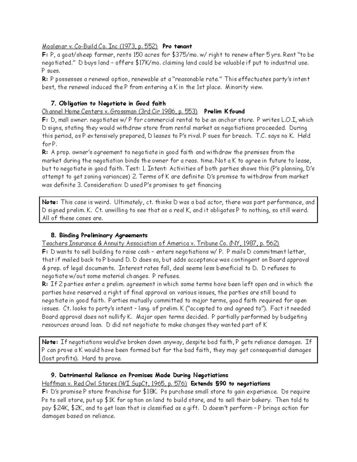 Contracts Law Outline - 3 - Moolenar v. Co-Build Co. Inc (1973, p. 552 ...