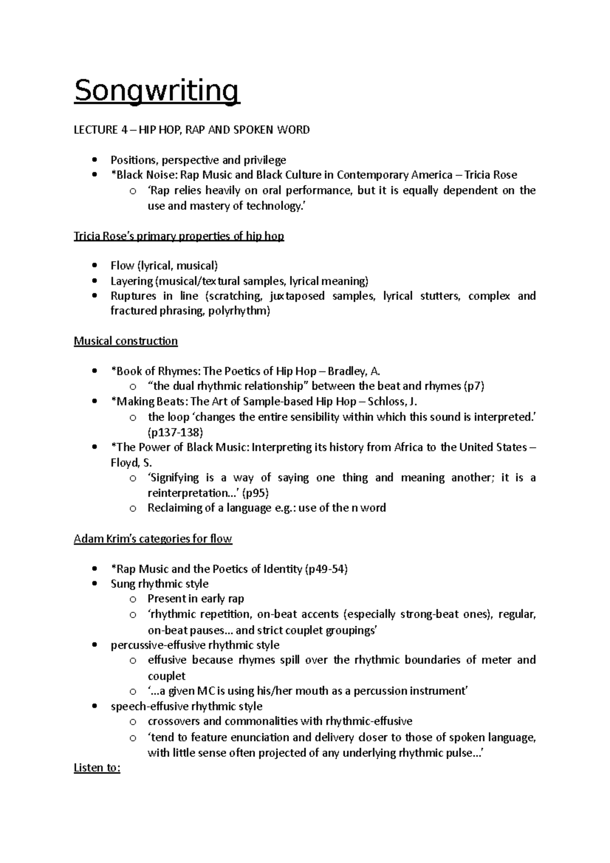 Lecture 4 - Hip Hop - hip-hop - Songwriting LECTURE 4 – HIP HOP, RAP ...