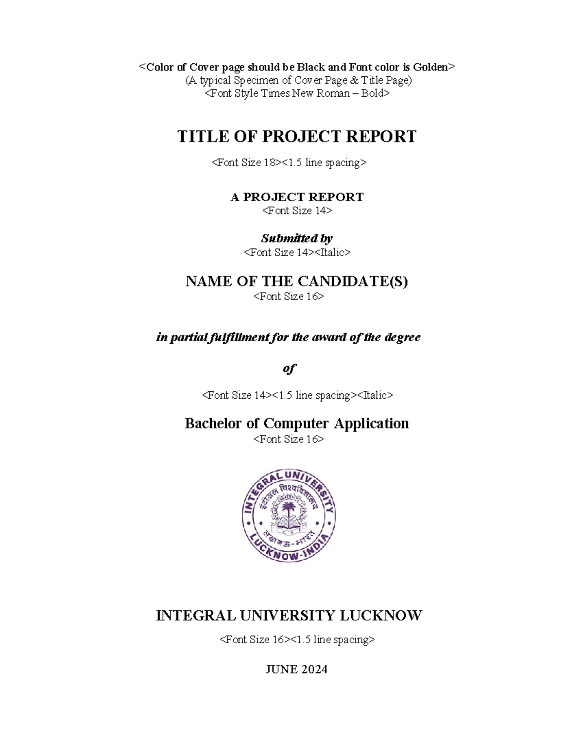 BCA Project Report Format - (A - Studocu