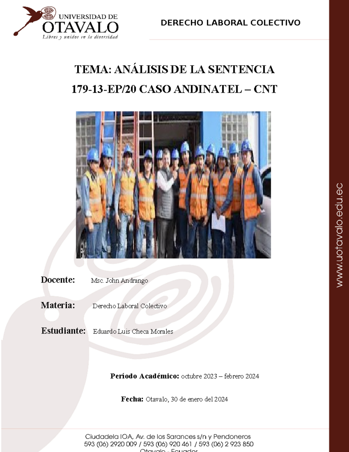 Análisis DE LA Sentencia Andinatel- CNT - TEMA: ANÁLISIS DE LA ...