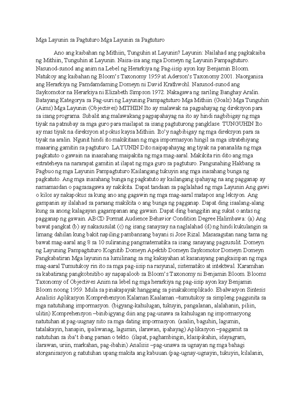 Toaz - LLLLLLLLLLL - Mga Layunin sa Pagtuturo Mga Layunin sa Pagtuturo ...