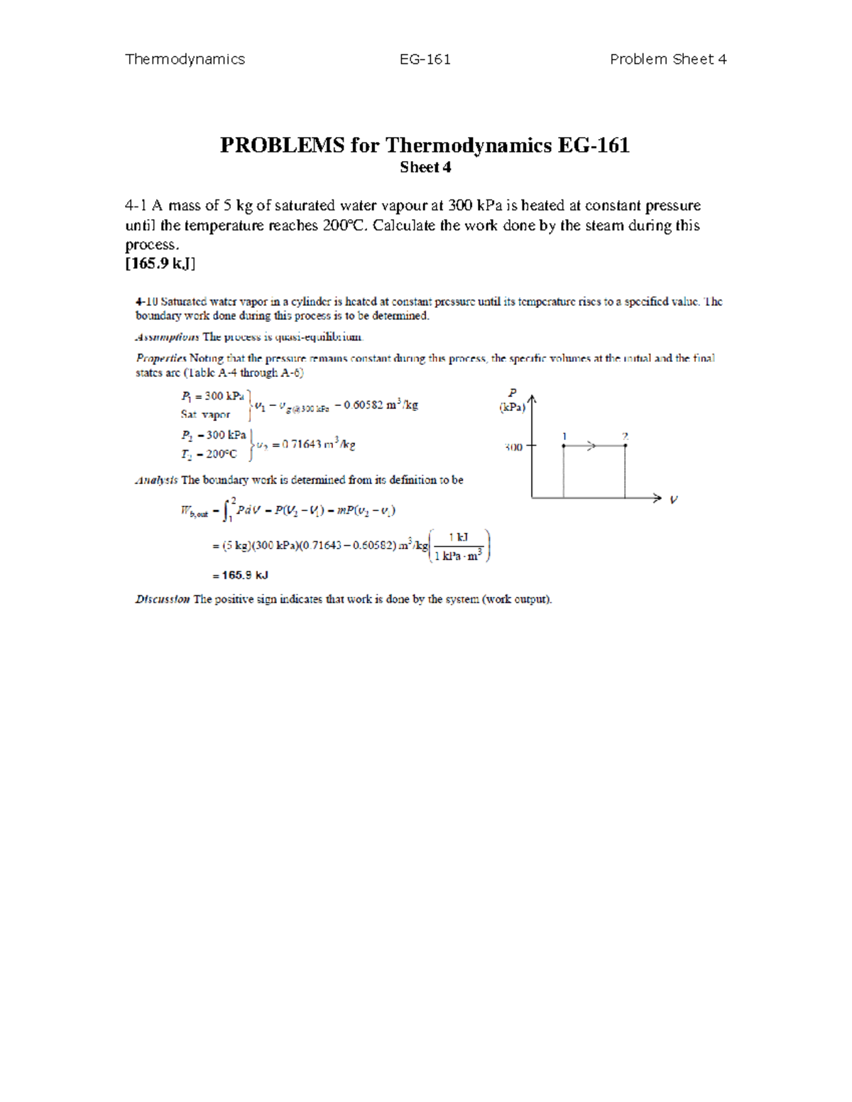 Problem sheet 4 - ans(2) - Thermodynamics EG-161 Problem Sheet 4 ...