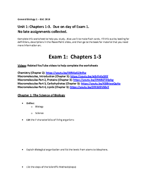 Unit 3 Assignment 1 5-2015 - bio k101 - Immaculata - Studocu