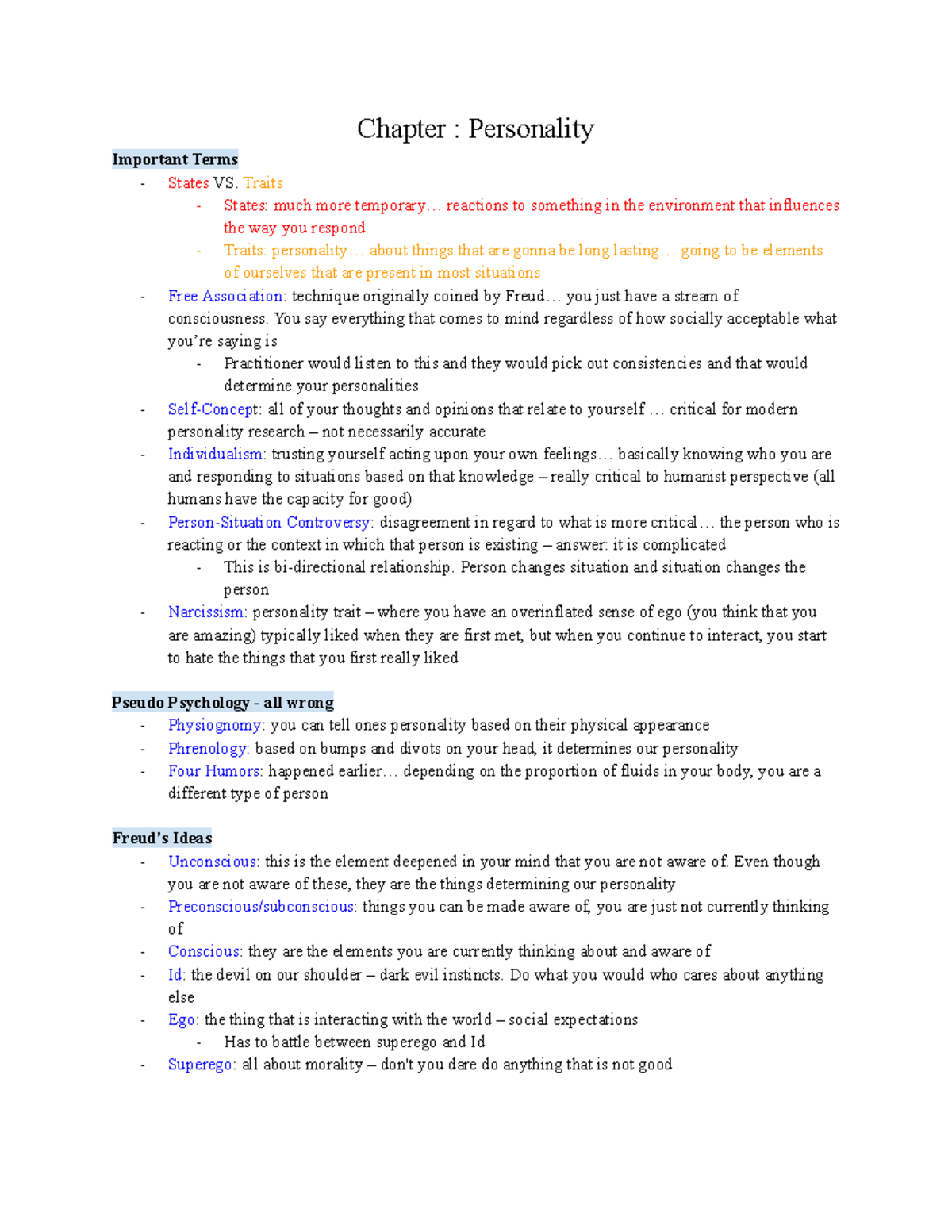 Clinical Module - Psyc 111 - Chapter : Personality Important Terms ...