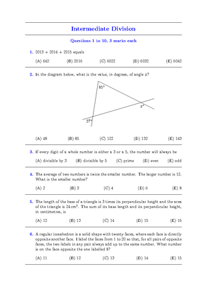2013 Australian Mathematics Competition AMC Intermediate Years 11 and ...